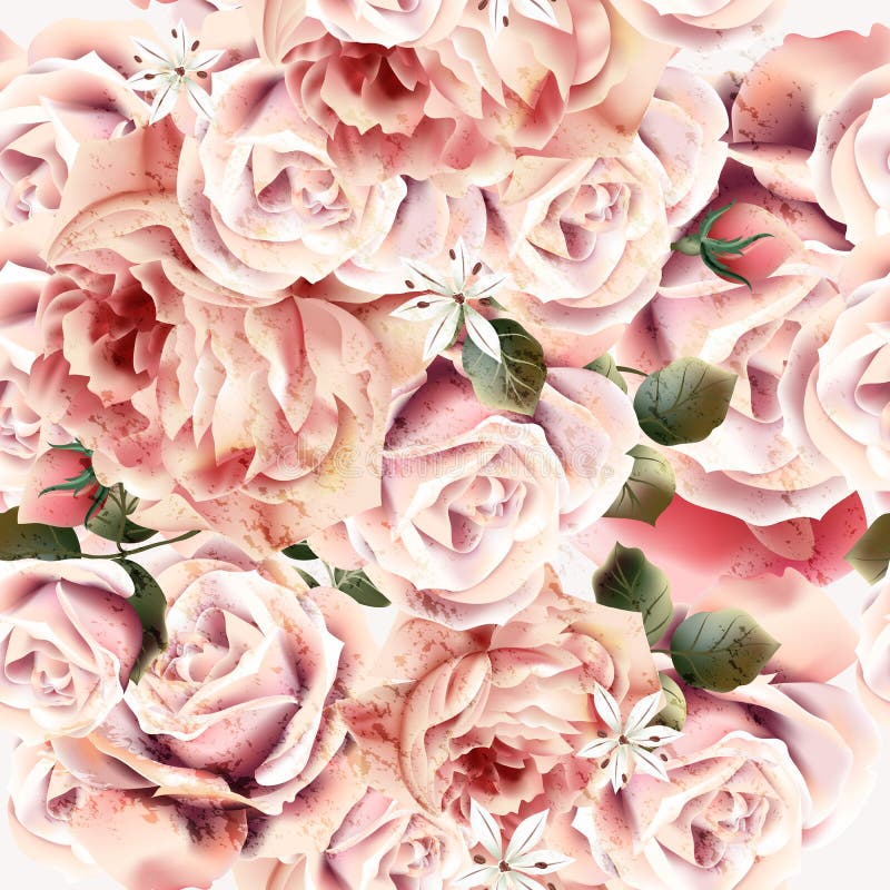 Rose Pattern with Vector Realistic Pink Light Roses for Design Stock ...