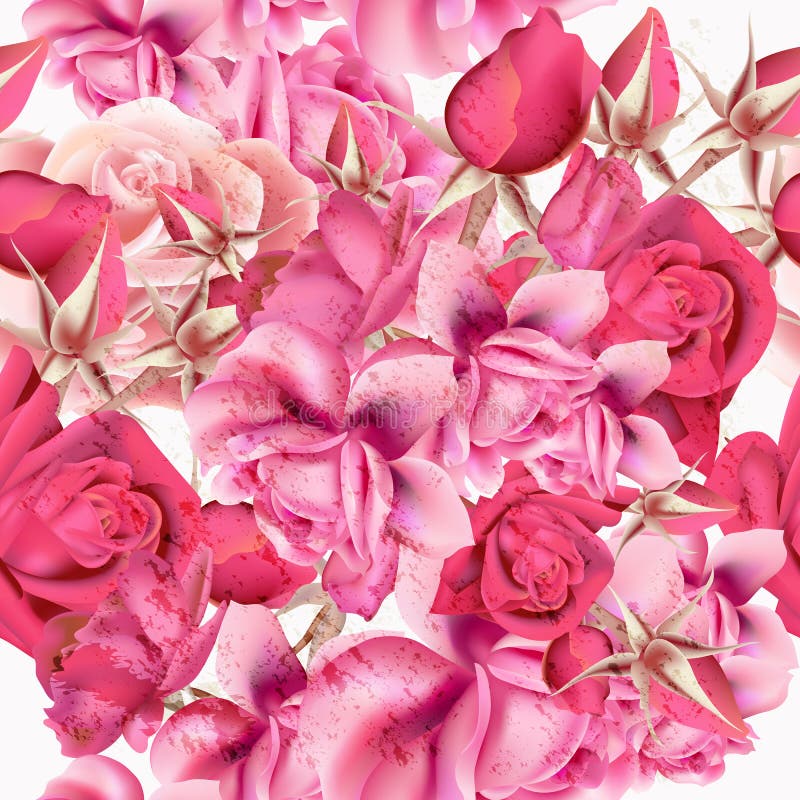 Rose Pattern with Vector Realistic Pink Roses for Design Stock Vector ...