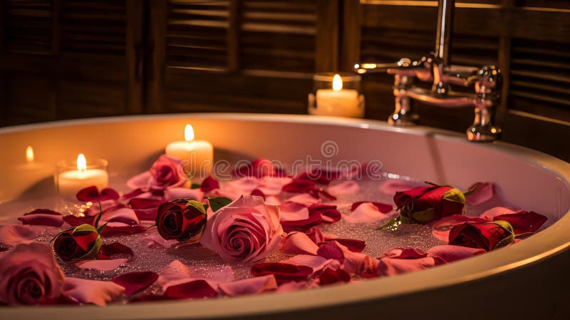 Rose petal bubble bath stock illustration. Illustration of petal ...