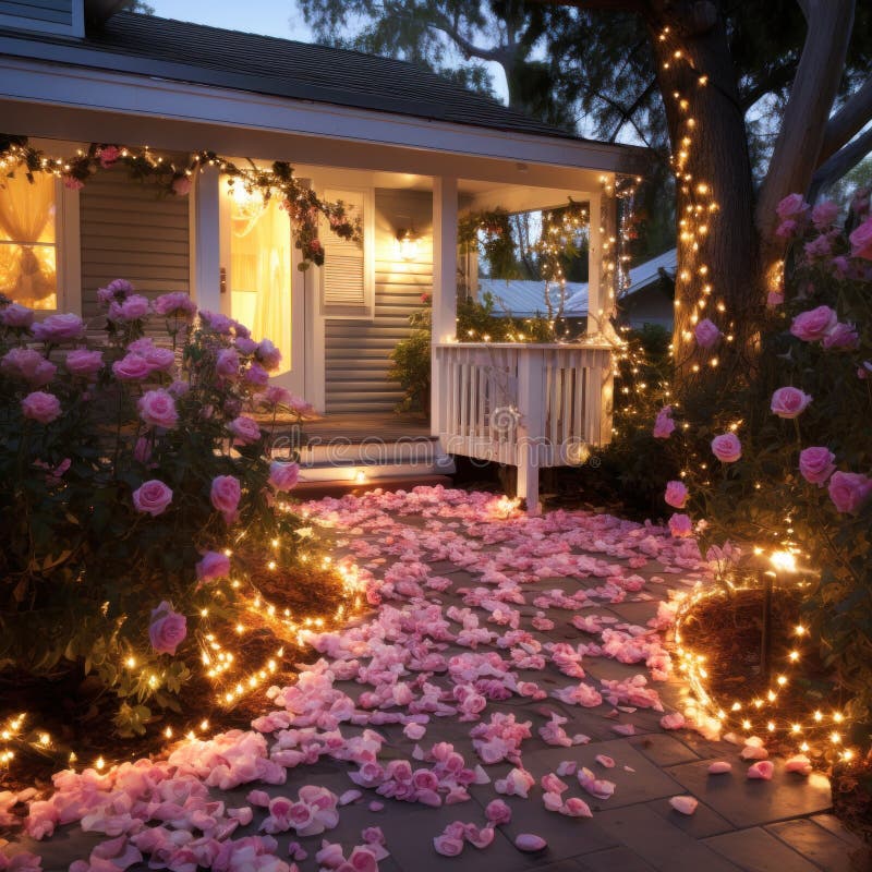 Rose-petal Path, Twinkling Lights, and Sentimental Love Notes Stock ...