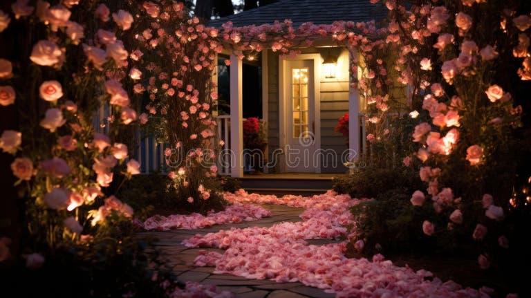 Rose-petal Path, Twinkling Lights, and Sentimental Love Notes Stock ...