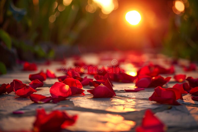 Rose Petals Path at Sunset stock illustration. Illustration of evening ...
