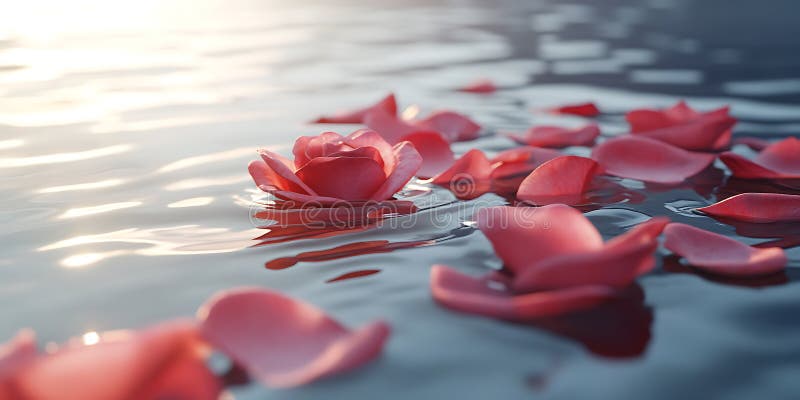 Rose Petals on Water: a Serene Image Stock Illustration - Illustration ...