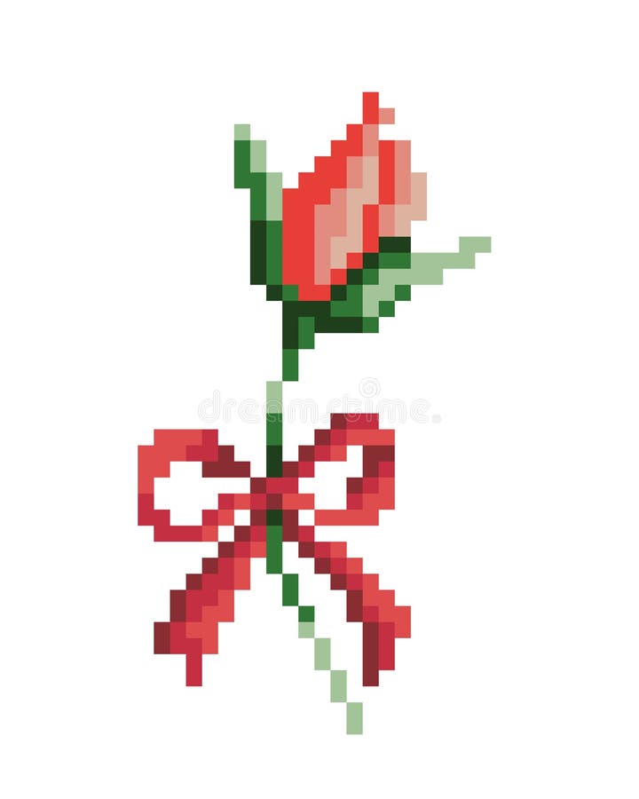 Rose Pattern. Pixel Rose Flower Image. Pixel Art Vector Illustration ...