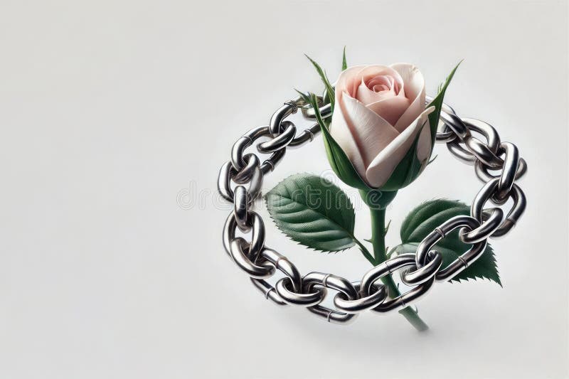 Rose in a Ring of Metal Chain. Space for Text. Stock Image - Image of ...