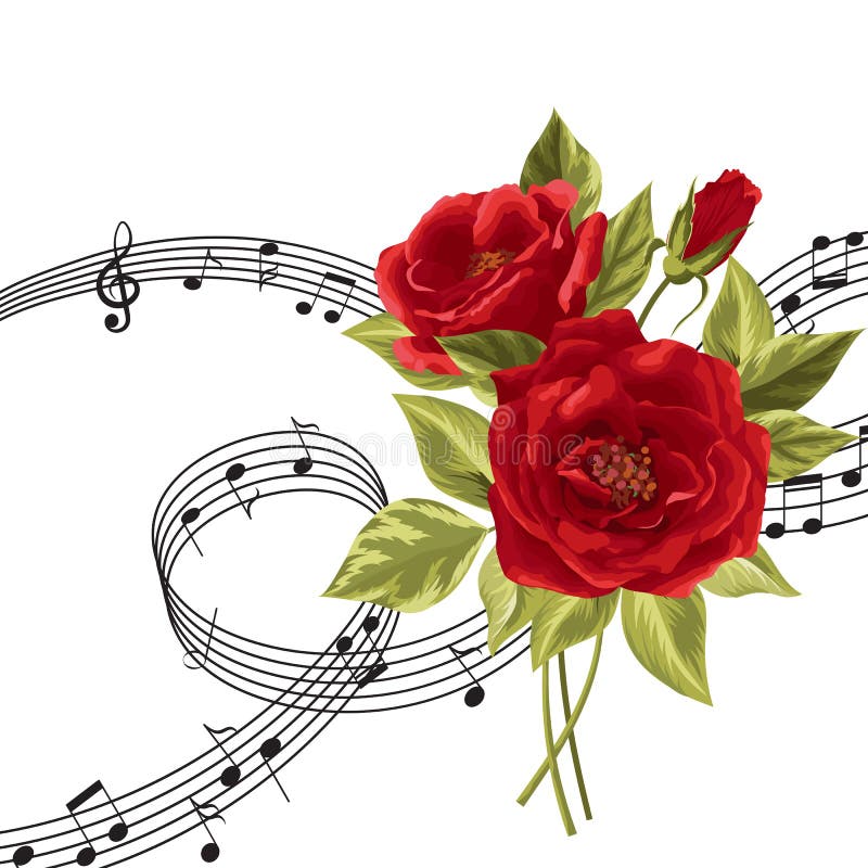 Rose Rosse Con Le Note Di Musica Illustrazione Vettoriale ...