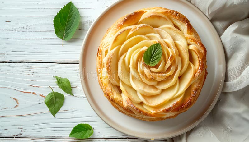 Rose Shaped Pastry with Apple Filling on Plate Stock Image - Image of ...