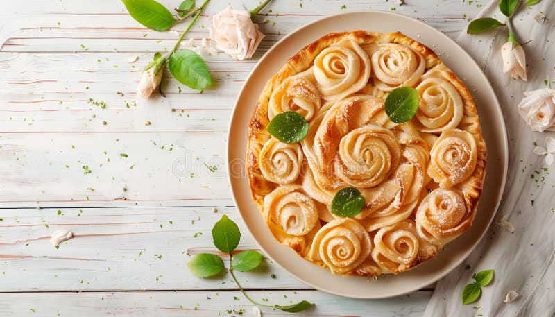 Rose Shaped Pastry with Apple Filling on Plate Stock Image - Image of ...
