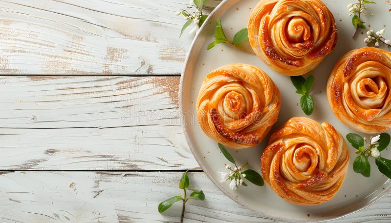 Rose Shaped Pastry with Apple Filling on Plate Stock Photo - Image of ...