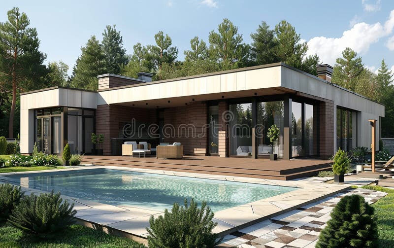Rose: Sleek One-Floor Modern Home -Generative Ai Stock Image - Image of ...
