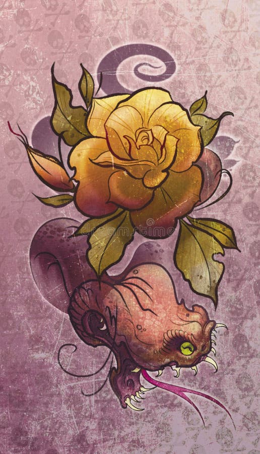 Rose and snake stock illustration. Illustration of vintage - 38089587