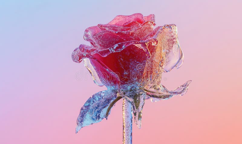 A Rose with a Stem and Leaves is Frozen in Ice Stock Image - Image of ...