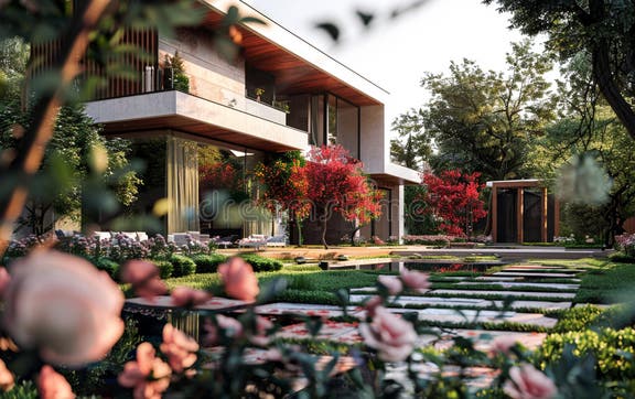 Rose: Stylish One-Level Modern Home Design -Generative Ai Stock Image ...