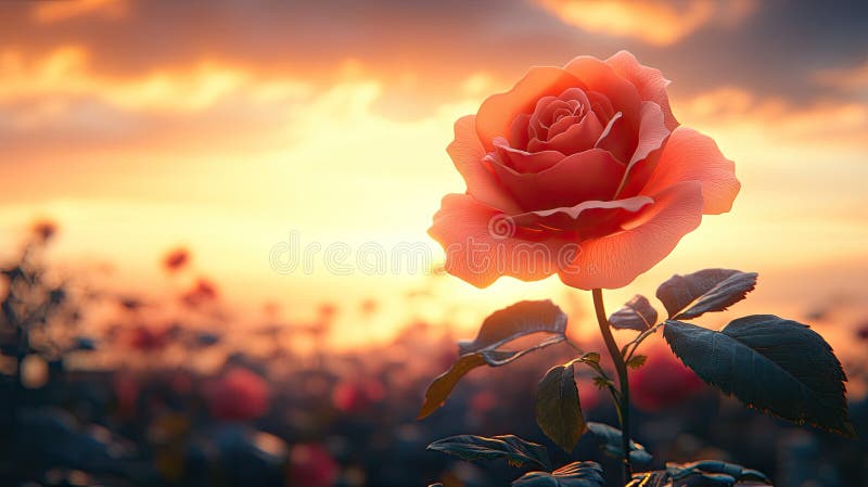 Rose in Sunset Garden Romantic Floral Image Stock Illustration ...