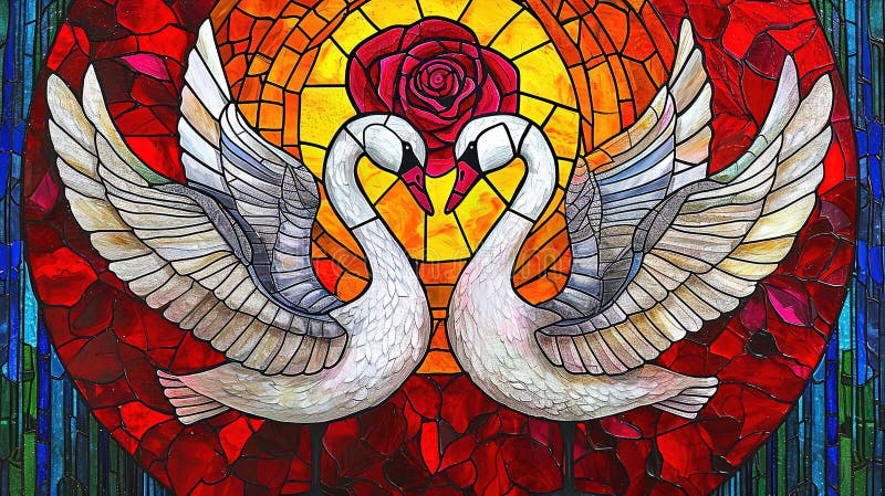 The Rose of Swans Stained Glass Stock Illustration - Illustration of ...