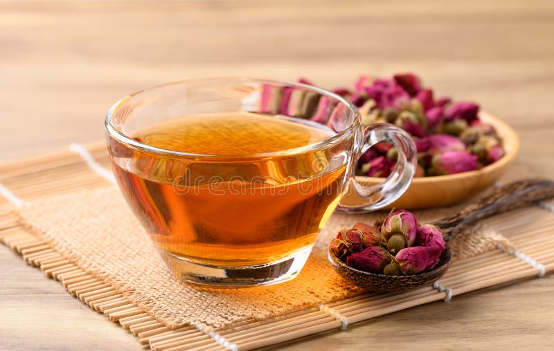 Rose Bud Tea in Cup Glass, Healthy Flower Tea Stock Photo - Image of ...