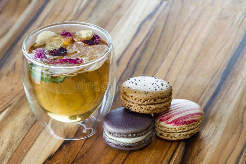 Rose tea and macaroons stock photo. Image of green, gastronomy - 49395678