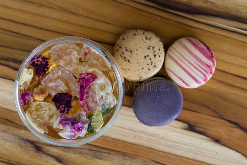 Rose tea and macaroons stock photo. Image of green, gastronomy - 49395678