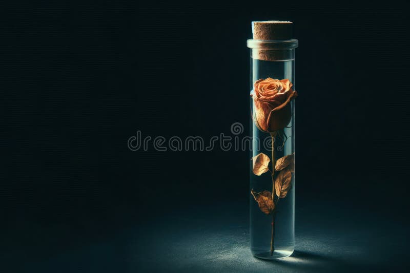A Rose in a Test Tube on a Dark Background. Space for Text. Stock Photo ...