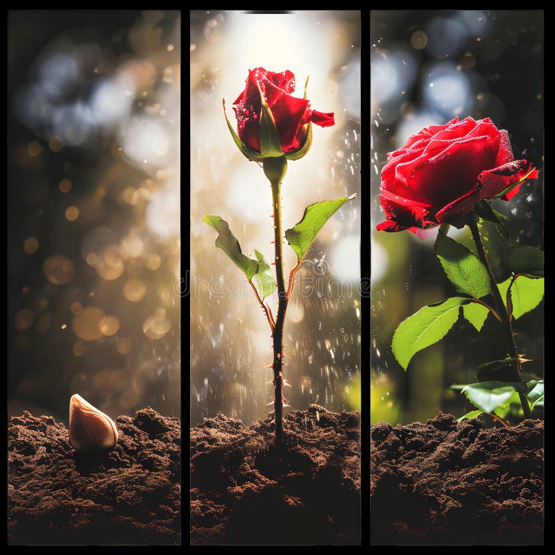 A Rose in Three Stages of Growth Stock Image - Image of leaves ...