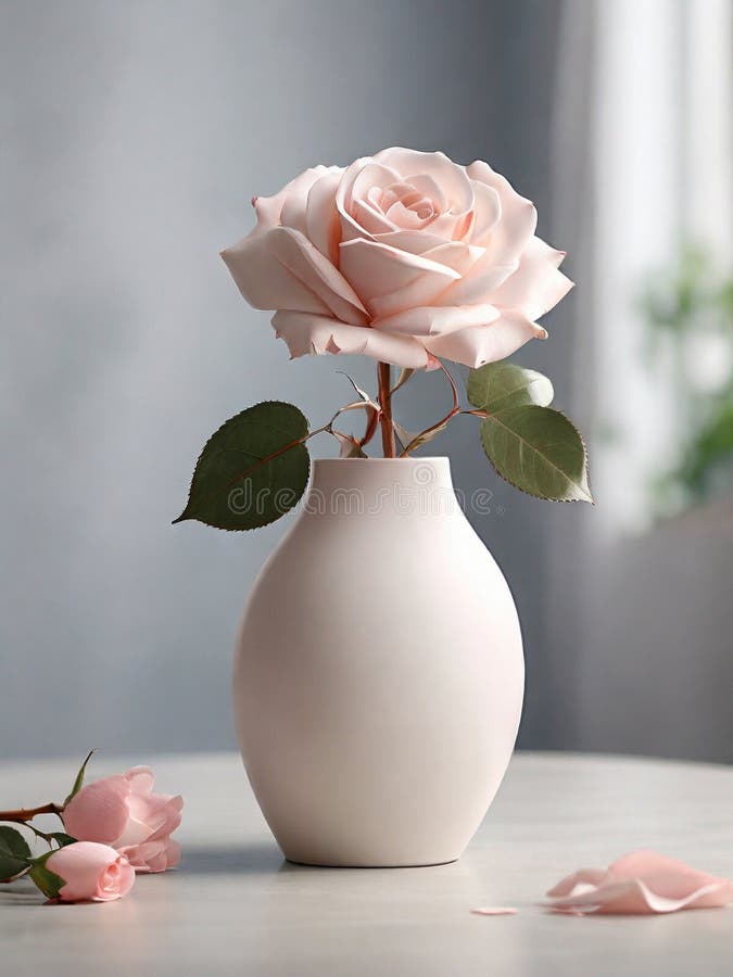 Rose in a White Ceramic Vase of Natural Light, Digital Painting. Stock ...