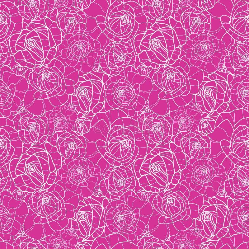 Rose White Outline Pink Background Seamless Pattern Design Stock Vector ...