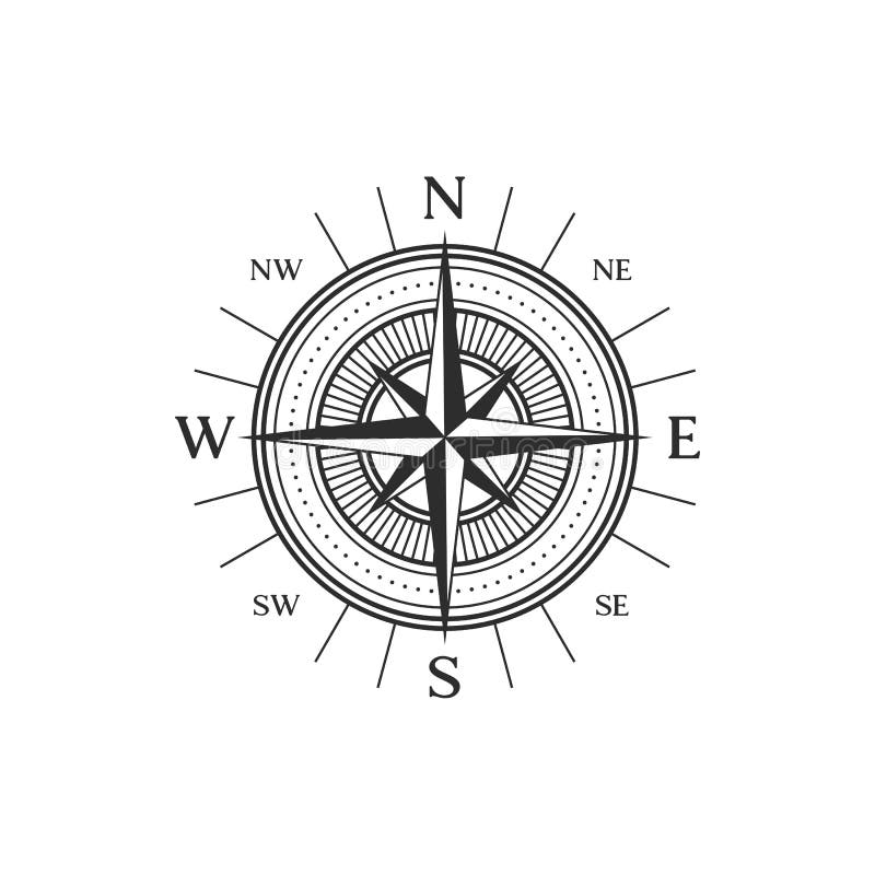 Rose Of Wind Isolated Windrose Compass Icon Stock Vector Illustration
