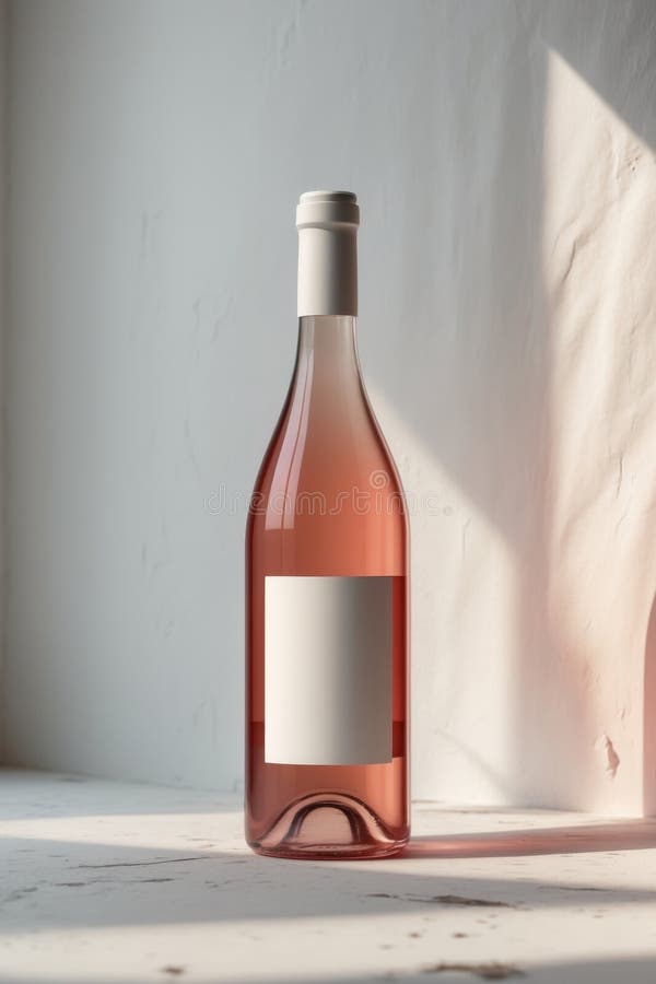Rose Wine Bottle with Blank Label and Window Shadow Overlay Mockup ...