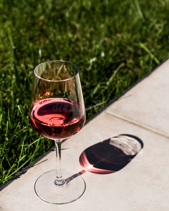 Rose Wine Glass at Garden Natural Light Stock Image - Image of romance ...