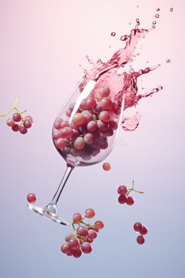 Rose Wine and Grape in a Glass with Splash. Food Levitation Stock ...