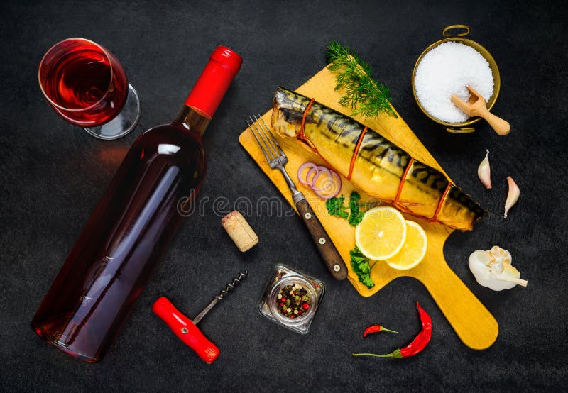 Rose Wine with Smoked Fish stock photo. Image of smoked - 81965646