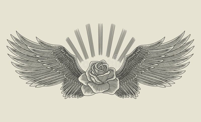 Rose with Wings . Vintage Engraving Vector Illustration Stock Vector ...