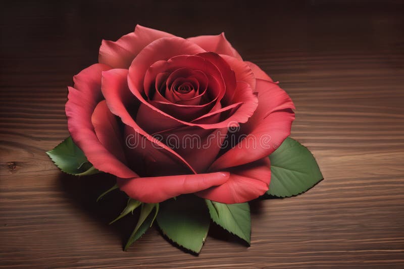 Rose on a Wooden Table, Close Up View Stock Illustration - Illustration ...