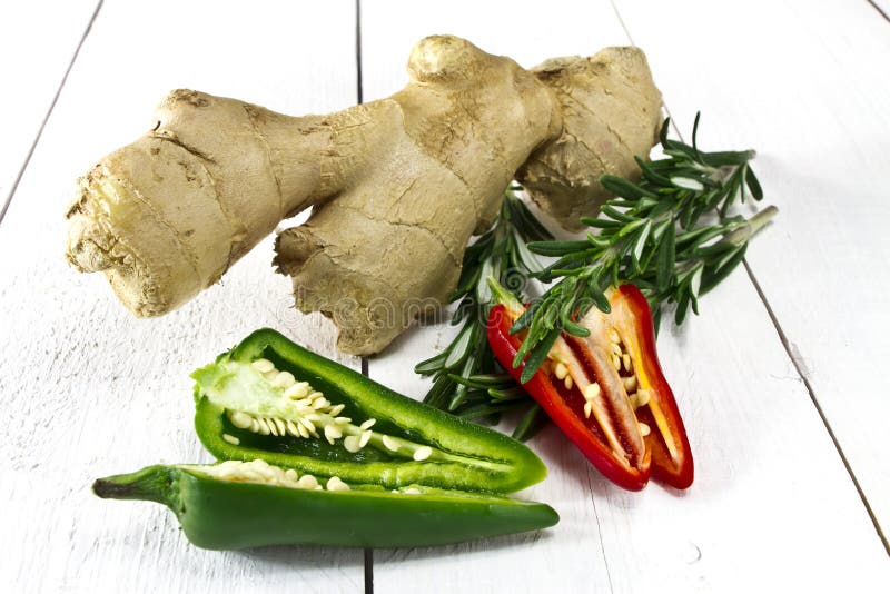 Rosemaru Ginger and Chilli Peppers Stock Photo - Image of ripe, wood ...