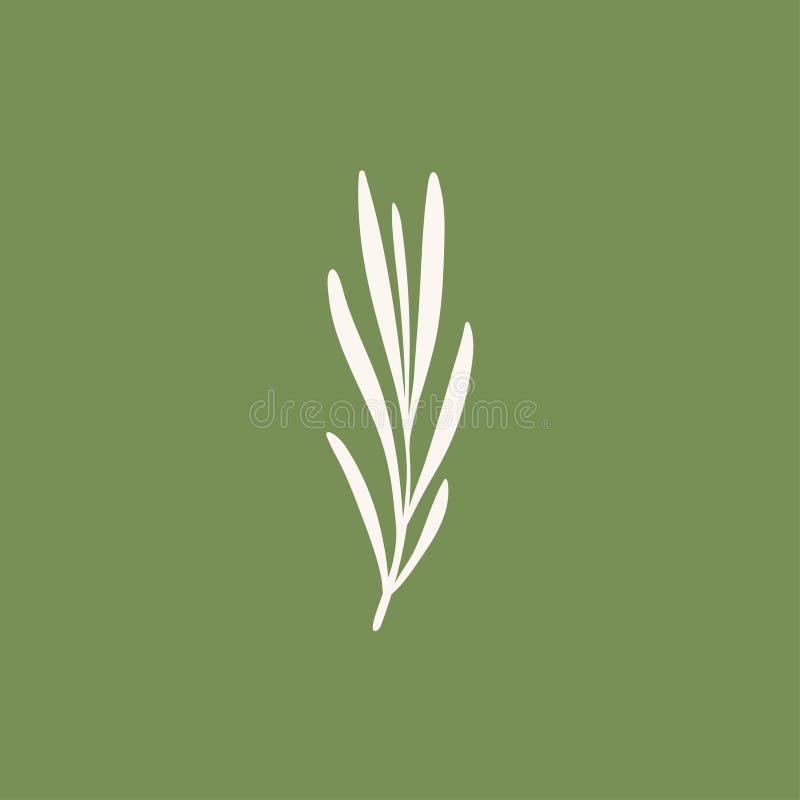 Rosemary Branch Icon on Green Background, Flat Vector Illustration ...