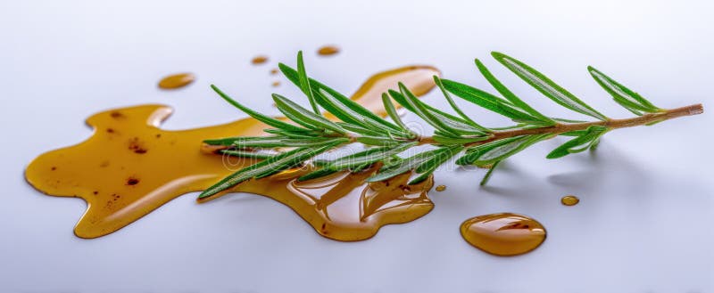 The Rosemary Sprig Resting on a Glossy Pool of Olive Oil.AI Generated ...