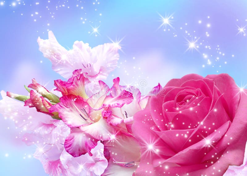 Rosen-und Gladiolusblüte stock abbildung. Illustration von tageslicht ...