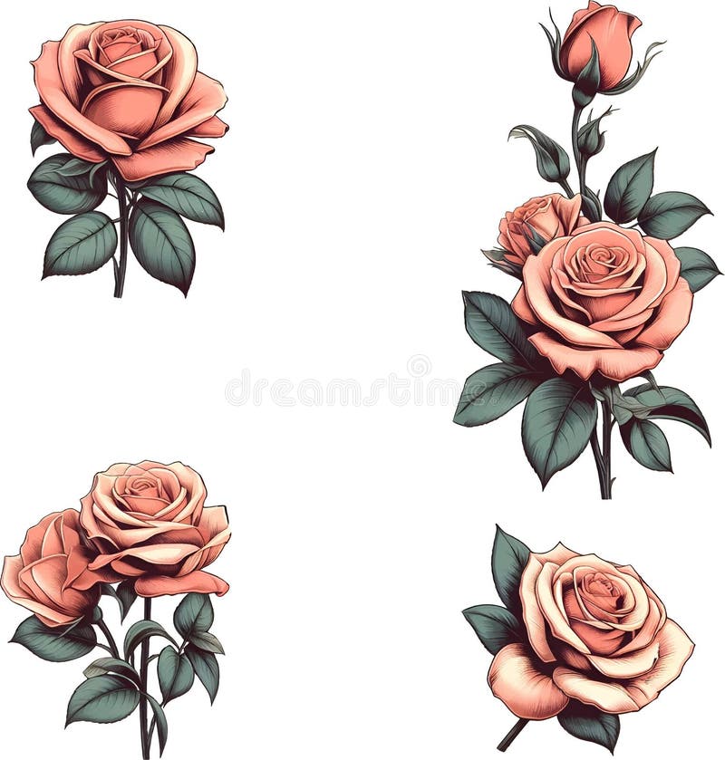 Roses, Roses Watercolor, Roses Vector Illustration 4 Pictures Per Set ...