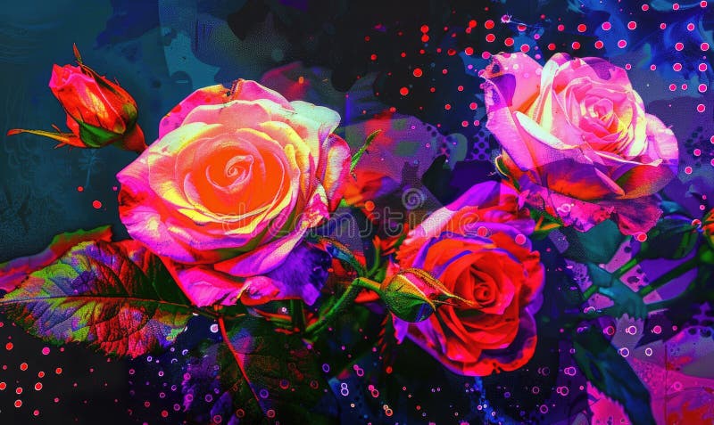 Roses in Abstract Art Style, Vibrant Colors, Dynamic Shapes Stock Photo ...