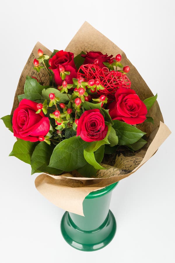 Flower Bouquet Arrangement In Red Box Lateral View Stock Image - Image ...