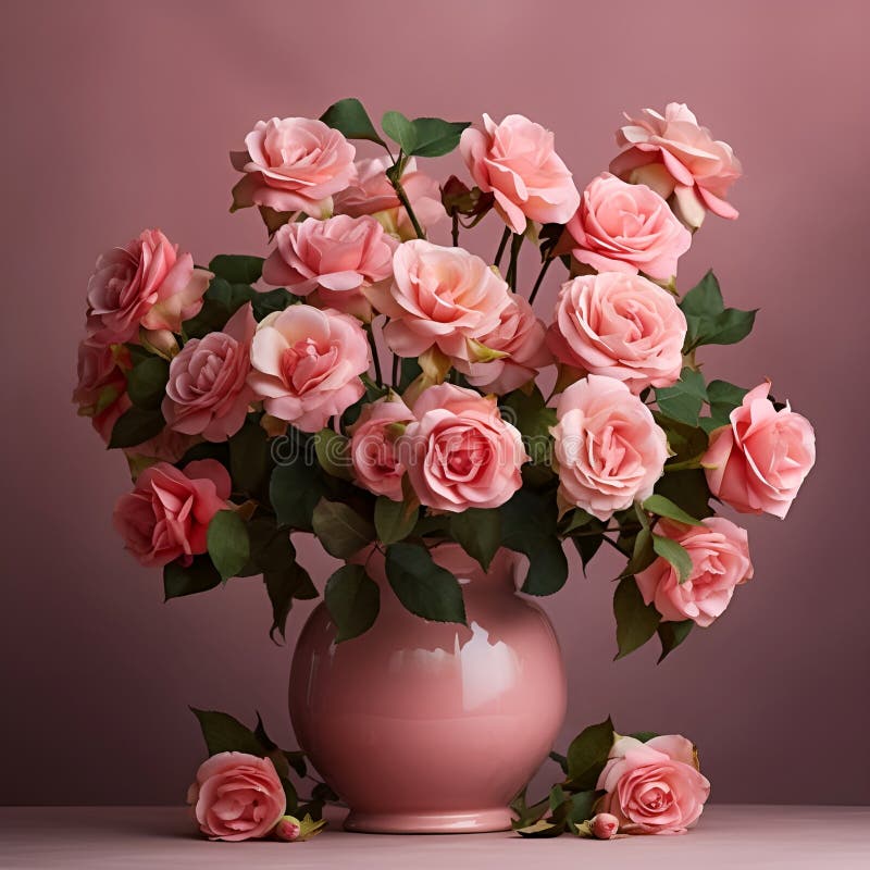 Roses in a Beautiful Flower Vase Copy Space, Ai Generative Stock Image ...