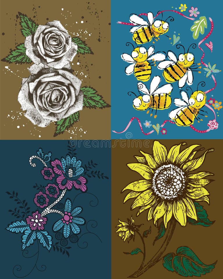 Roses Sunflower Drawings Stock Illustrations – 21 Roses Sunflower ...