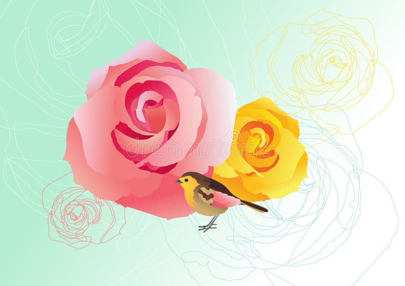 Roses and Bird stock vector. Illustration of green, bird - 13301186