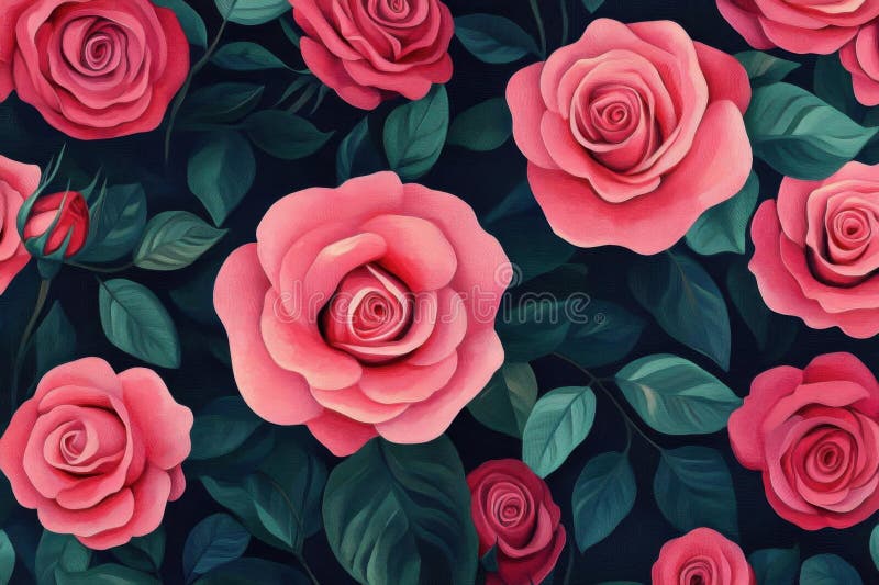 Roses Bloom with Leaves in a Dark Backdrop, Floral Art Concept Stock ...