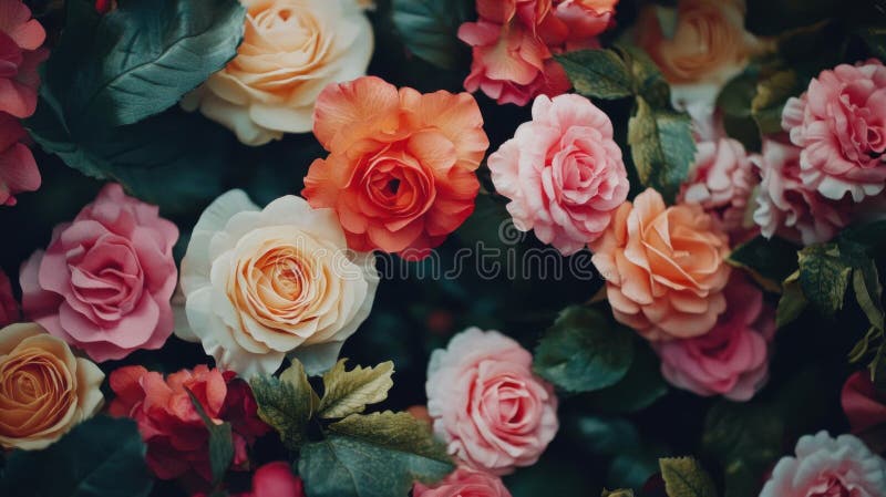 Roses Bloom in Various Colors and Shades Floral Theme Stock Illustration - Illustration of ...
