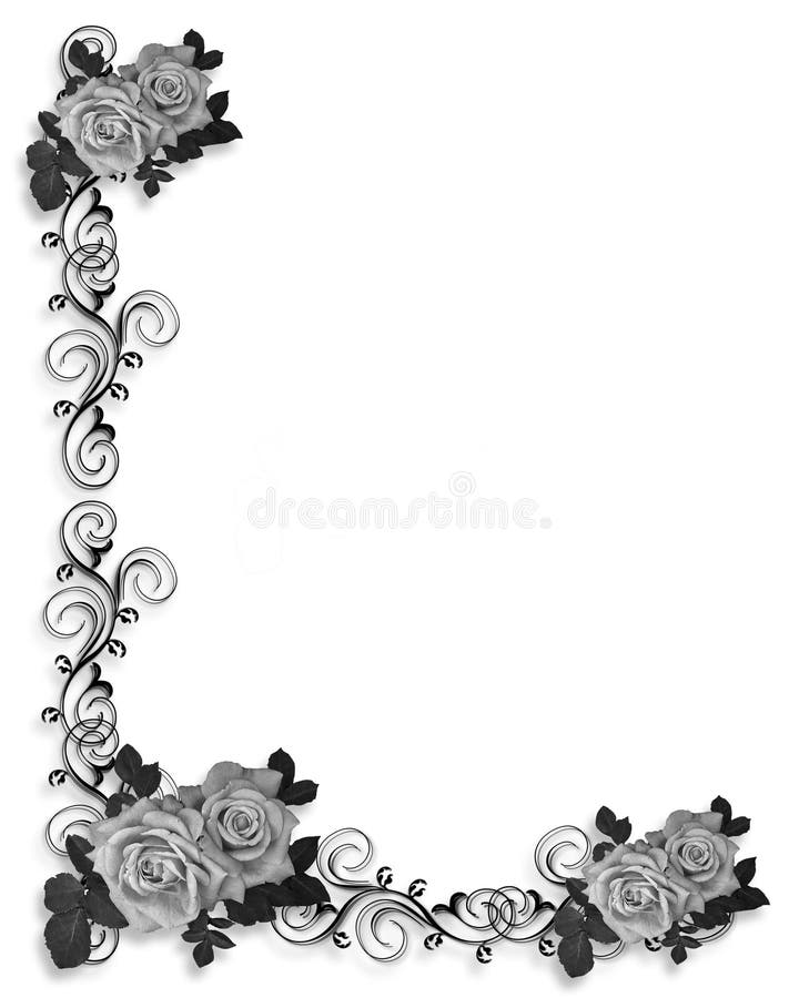Roses Border in Black and White Stock Illustration - Illustration of ...