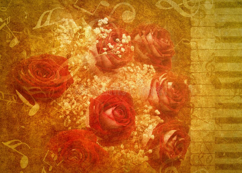Roses Bouquet with Piano Keys Stock Illustration - Illustration of ...