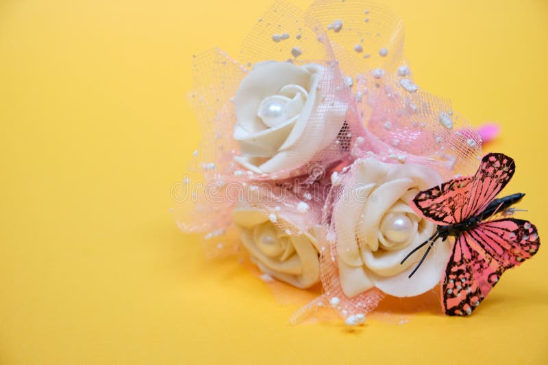 Roses and Butterfly on Yellow Background. Toys Stock Image - Image of ...