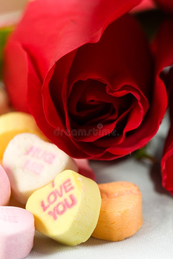 Roses and Candy Hearts stock image. Image of sweet, flowers - 12467095