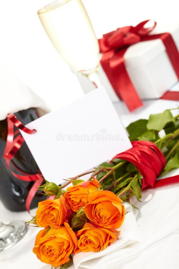 Roses and champagne stock photo. Image of holiday, paper - 13140904